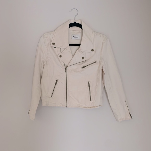 Ganni | Jackets & Coats | Ganni White Denim Moto Jacket | Poshmark